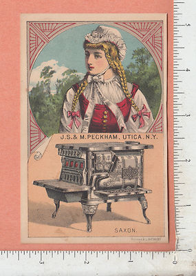 9337 Peckham Saxon stove trade card Utica NY S D Beach Cameron NY ...