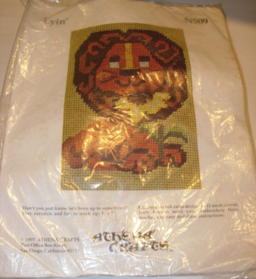 crafts ATHENA CRAFTS lion lyin' NEEDLEPOINT KIT 5x7 wall art vintage ...