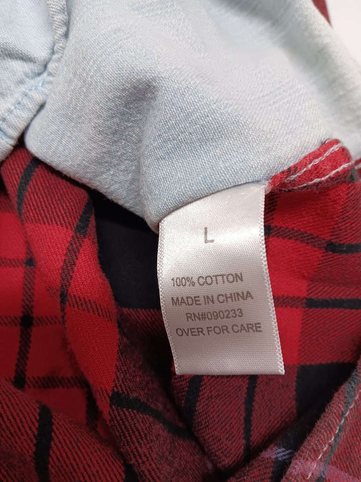 PacSun Large Denim Red Plaid Flannel Lumberjack Short Sleeve Button Up ...