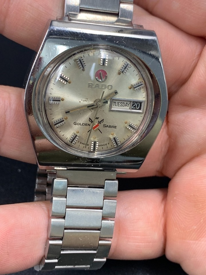 VINTAGE RADO GOLDEN SABRE AUTOMATIC WATCH 625.30824 RARE W/BOX 35M DAY ...