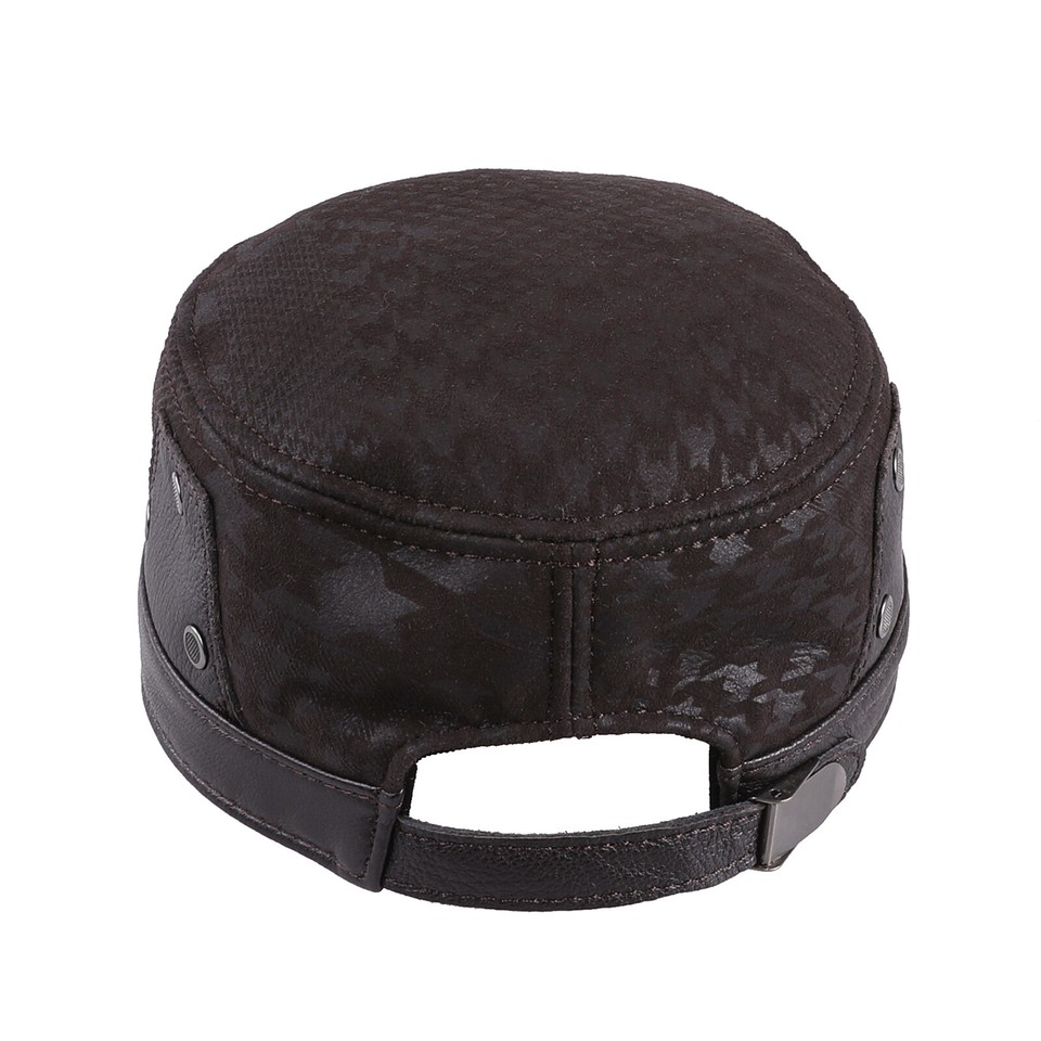 Men's Flat Top Cap Real Sheepskin Leather Military Style Caps Cadet ...