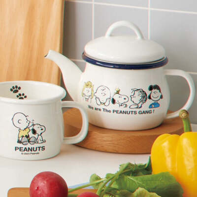 PLUNE Snoopy Enamel Mug Teapot Coffee Pot Japanese Teaware Retro Kettle ...