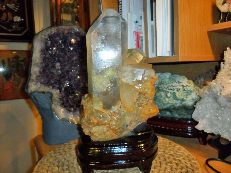 Crystal Cluster with Massive Point on a Wooden Base Exceptionally a ...