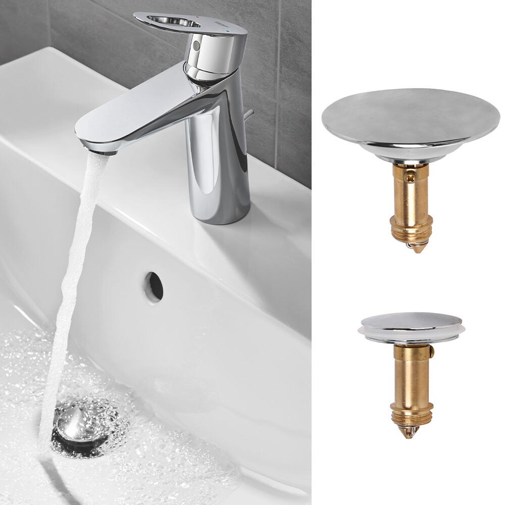 Sink Plug Pop Up Chrome Basin Waste Spring Bolt Easy Push Click Clack ...