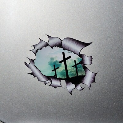Religious Crucifix Cross Ripped Open Metal Vinyl Sticker Decal For Car ...