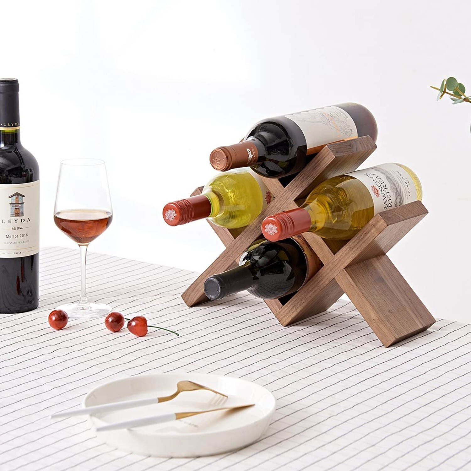 Walnut Wood Wine Storage Rack Countertop, 4 Bottle Wine Rack Free ...