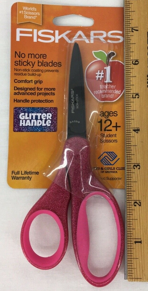 Fiskars Pink Glitter Scissors Comfort Grip Non Stick 7" Student ...