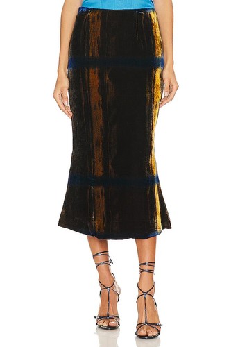 Kim Shui REVOLVE Brown Blue High Rise Elastic Waist Silk Velvet Midi ...