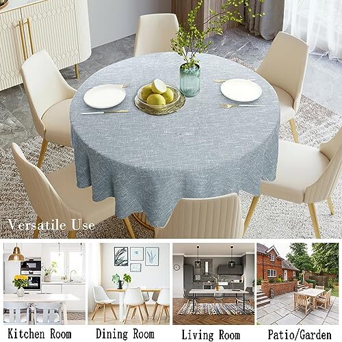Linen Textured Round Tablecloth Solid Color Cotton Linen Heavy Duty ...
