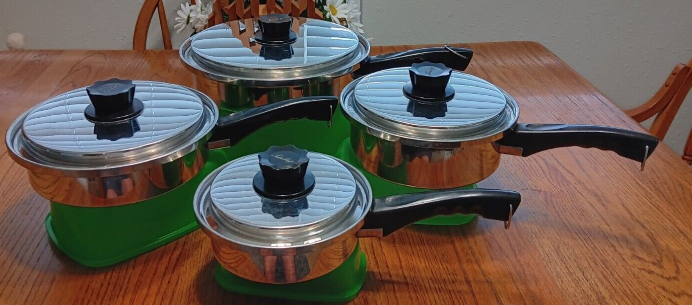 Vintage Lustre Craft Cookware 9 pc Stainless Steel Pots Pans Egg Poach ...