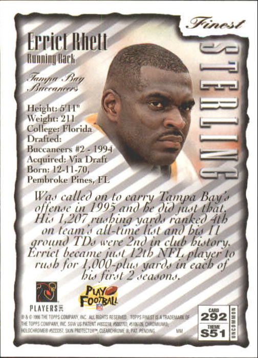 1996 Finest Football Card #292 Errict Rhett S | eBay