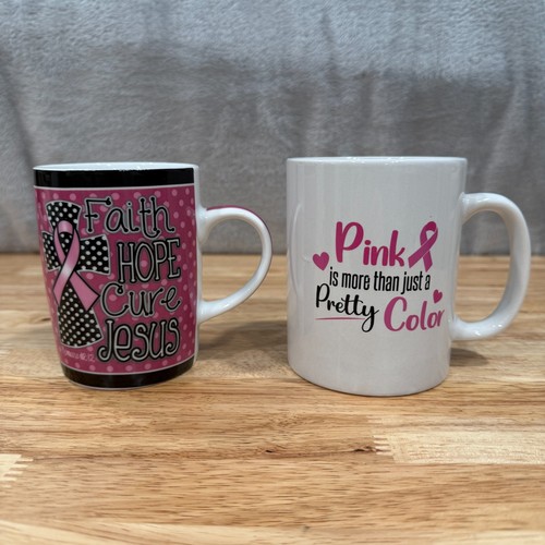 Breast Cancer Awareness Month Coffee Cups Pink Ribbon Set of 2 Mugs | eBay