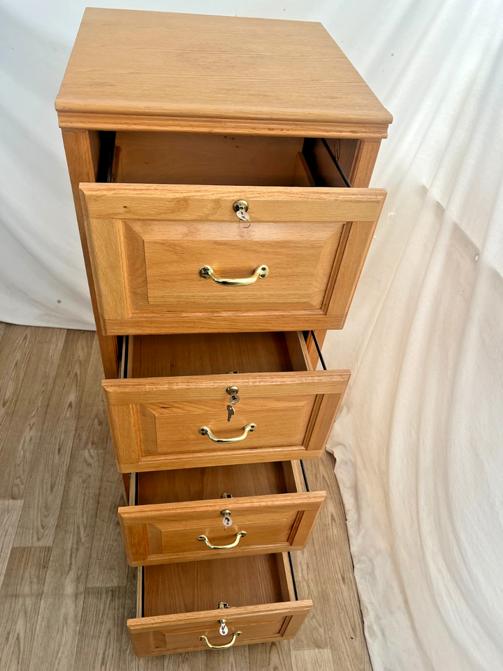 Gorgeous Vintage File Cabinet Blonde Oak Four Locking Drawers, Keys ...