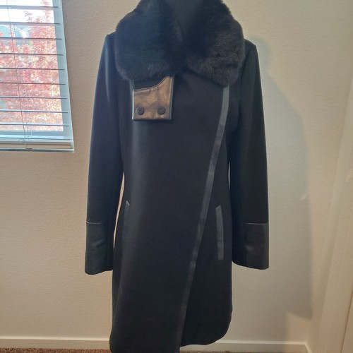 Rachel Roy Coat Womens Size Medium Black Removable Faux Fur Collar Wool ...