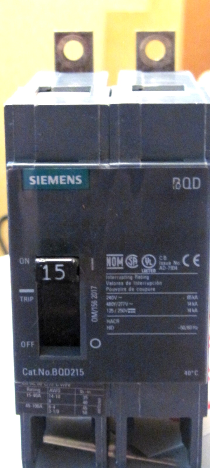 1-SIEMENS BQD215 2 POLE 15 AMP Type BQD Circuit Breaker, NEW WITH FAST ...