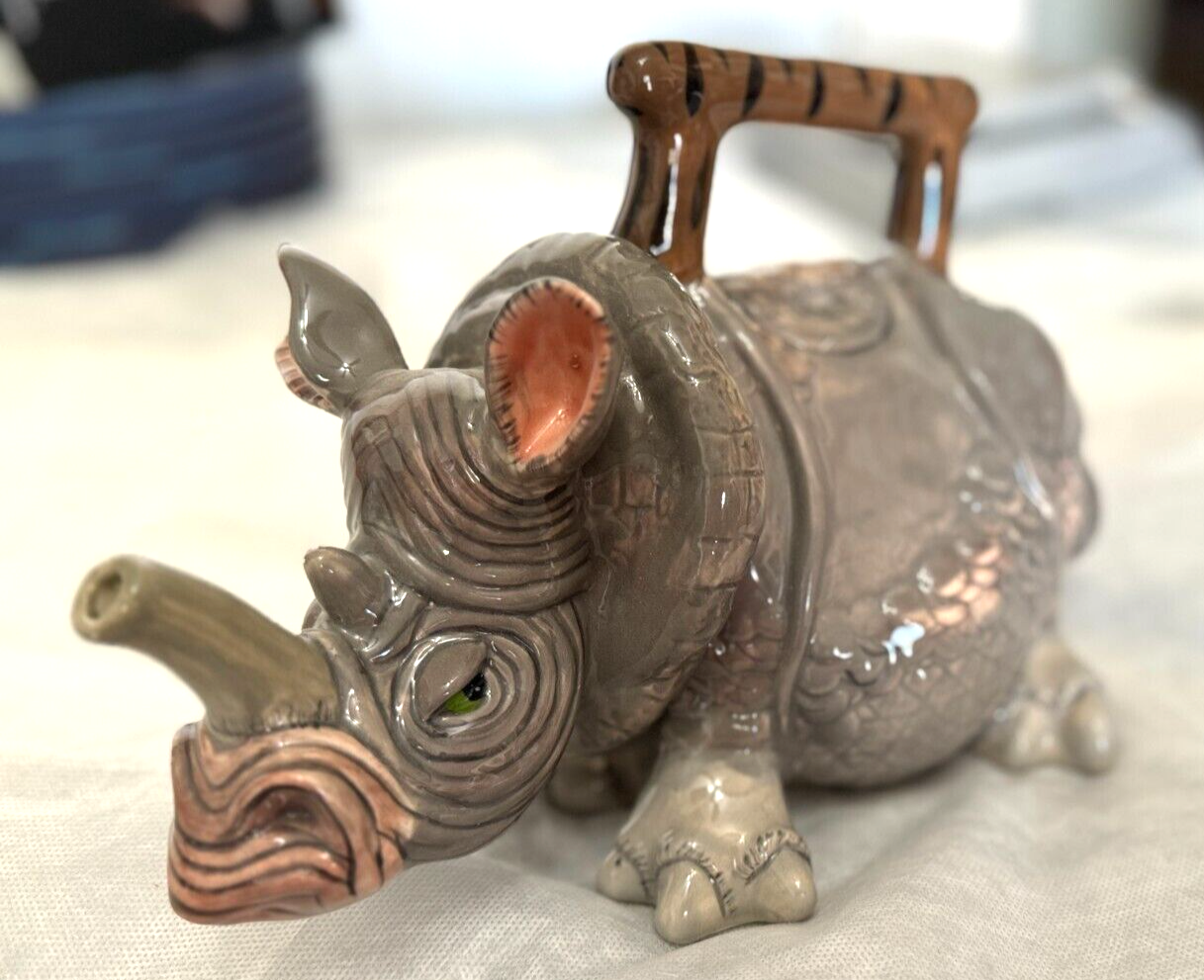 Rhino Teapot Ceramic by Blue Sky Clayworks Signed by Lynda Corneille 10 ...