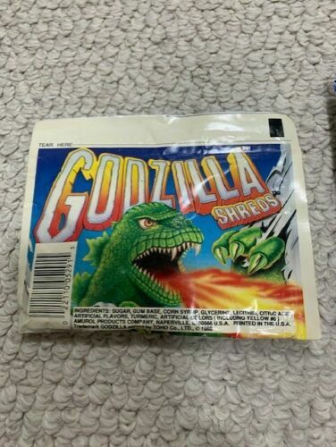 GODZILLA LOT OF 2 UNOPENED+VINTAGE BUBBLE GUM+GUMMI CANDY+BONUS WRAPPER ...