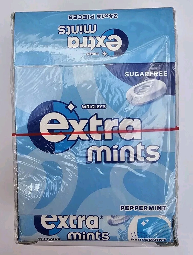 EXTRA MINTS SUGARFREE PEPPERMINT. 24 ROLLS. WRIGLEY'S.BEST BEFORE 10/02 ...