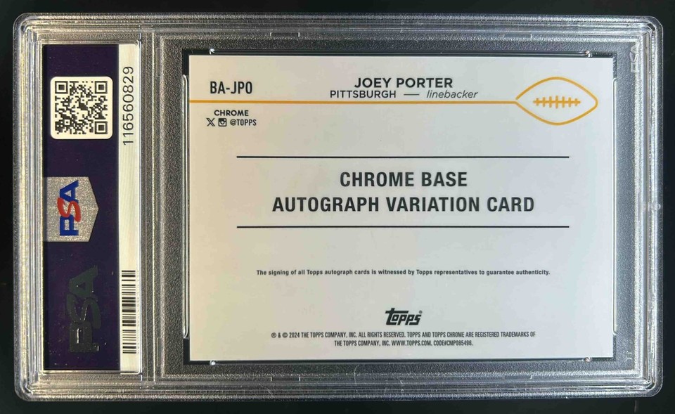 2024 Topps Chrome Joey Porter Auto Blue Refractor #14/150 Steelers PSA ...