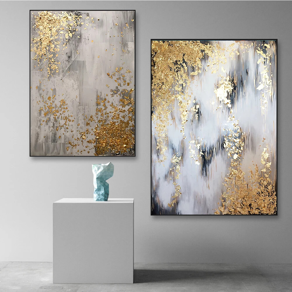 Abstract Golden Flower Canvas Painting Print Art Canvas Poster Wall Art ...