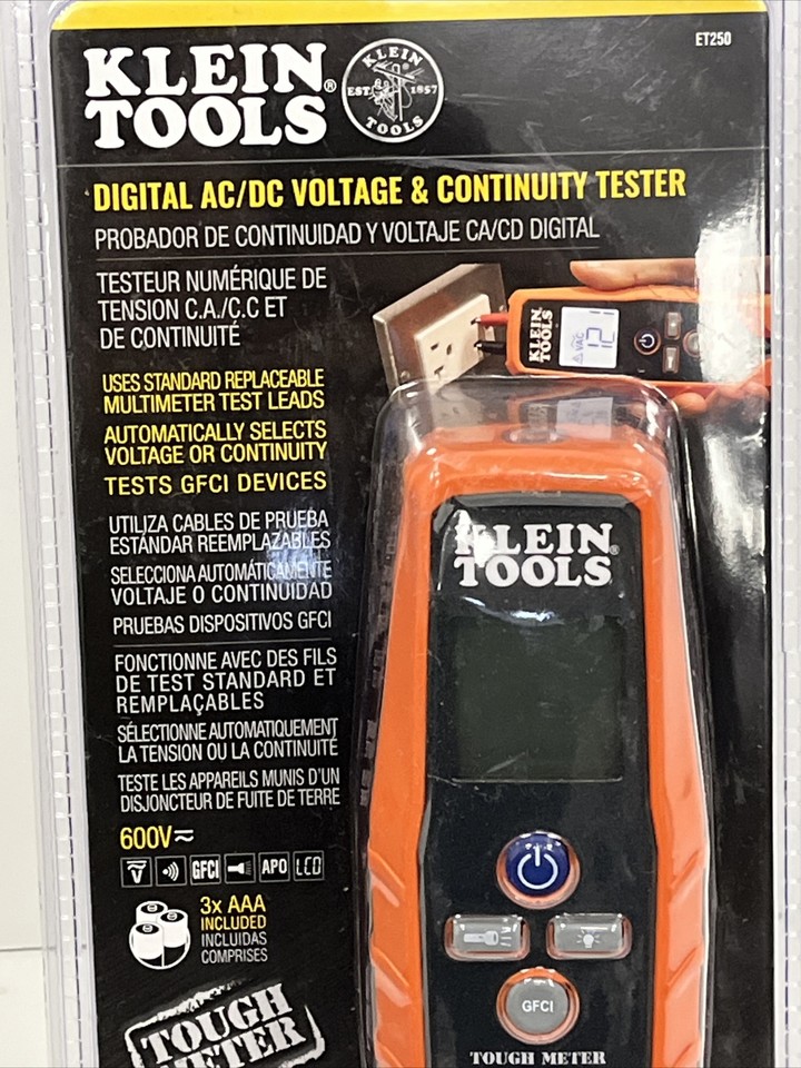 Klein Tools ET250 AC/DC Voltage & Continuity Tester Tough Meter NEW ...