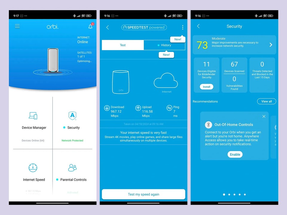Netgear Orbi RBE971 Router WiFi 7 QuadBand Mesh Network 10G Internet ...