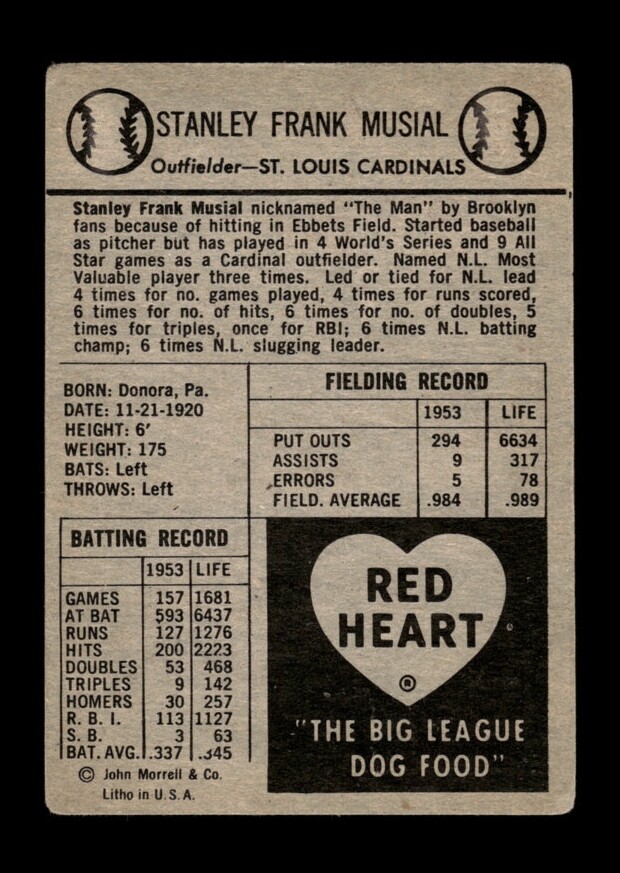 1954 Red Heart Set-Break Stan Musial LOW GRADE (crease) *GMCARDS* | eBay