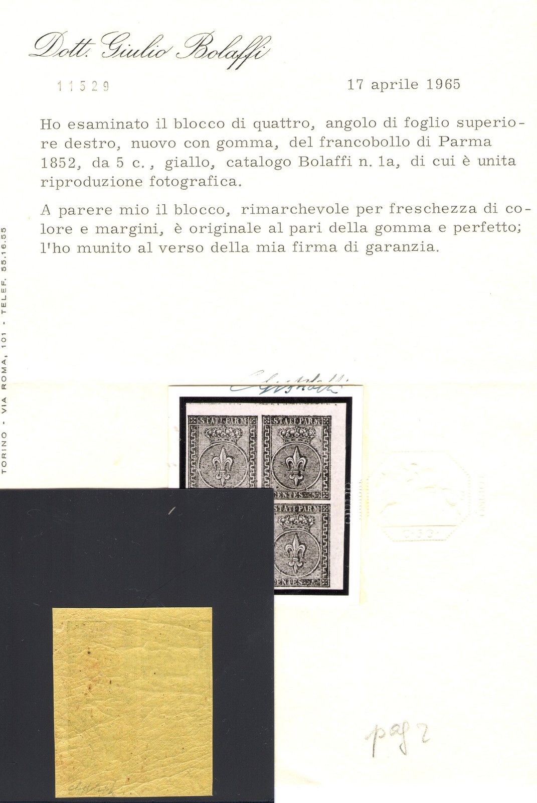 1852 PARMA 5 Cent Yellow No. 1st Quarter MNH** | eBay