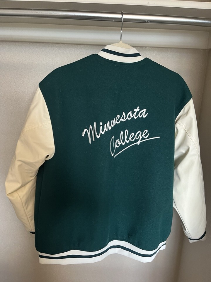 H&M Minnesota College Varsity Jacket Green White Snaps Women’s size ...