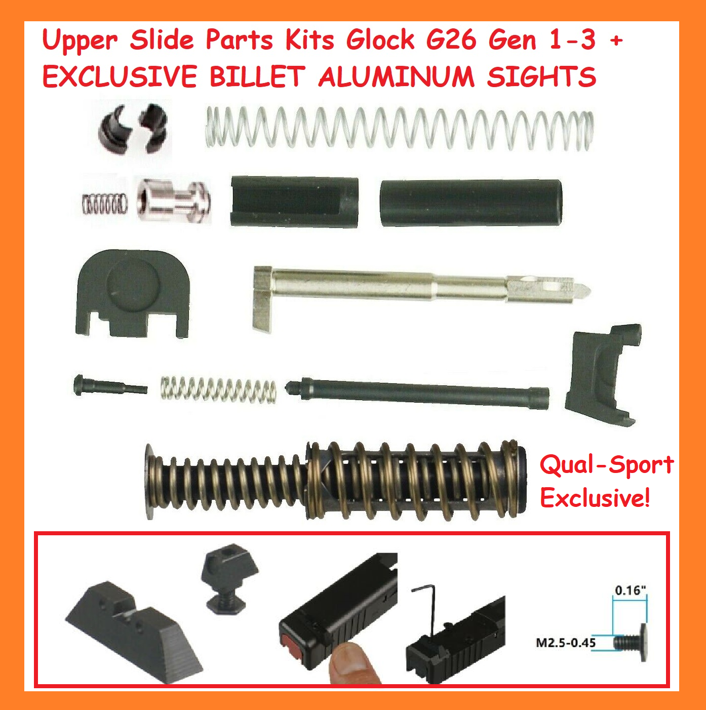 Upper Slide Parts Kits Glock G26 Gen 1-3 + EXCLUSIVE BILLET ALUMINUM ...