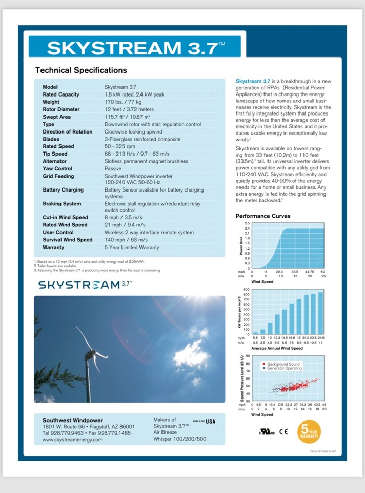 Skystream 3.7 wind turbine generator | eBay