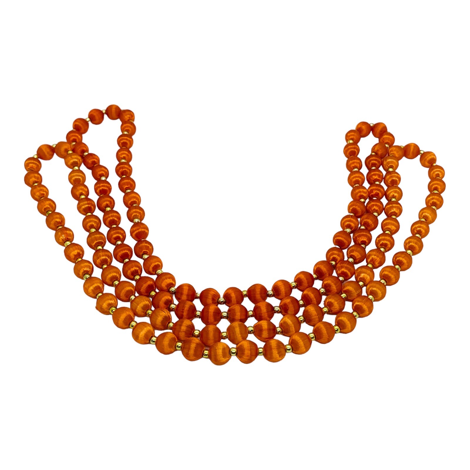 2 Vintage Necklaces Orange Satin Thread Wrapped Beads & Gold Tone Beads ...