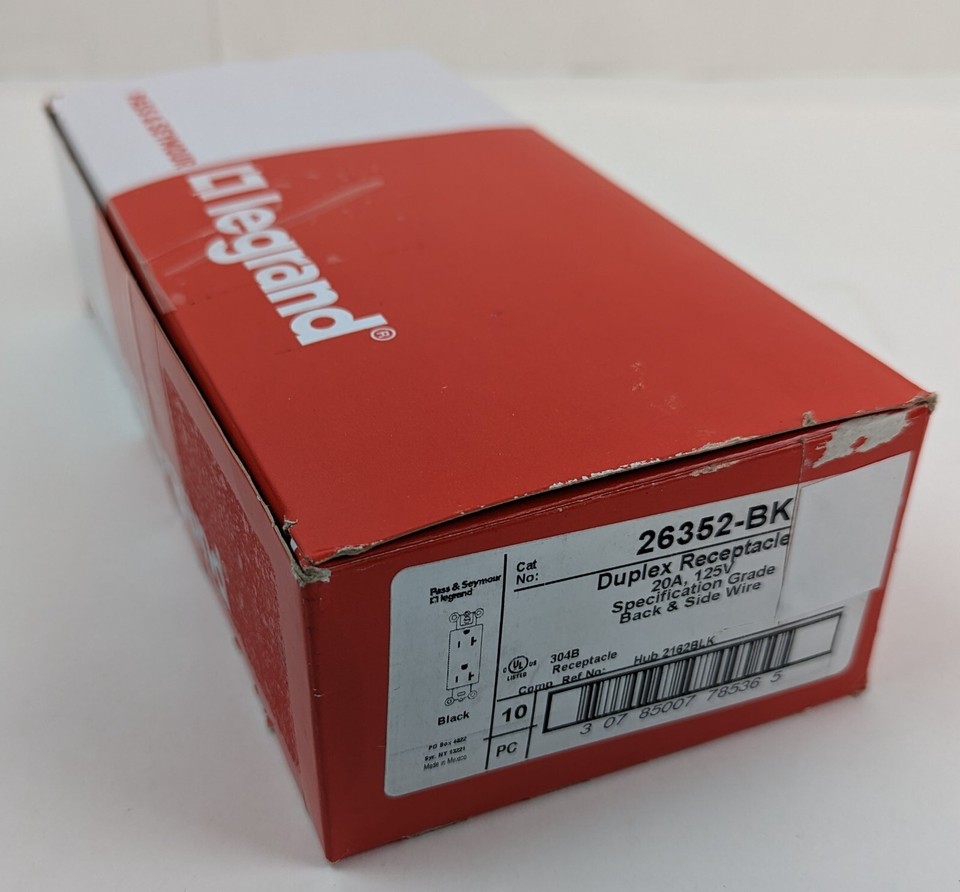 10 Pass & Seymour Legrand 26352-BK Duplex Receptacle Black 20amp 125V ...