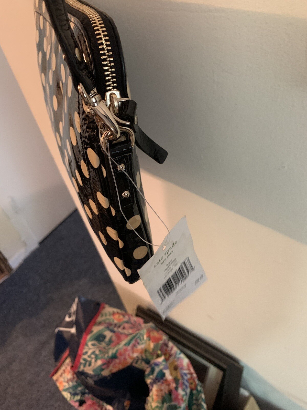 NEW KATE SPATE BLACK & IVORY PATENT POLKA DOT CROSSBODY BAG | eBay