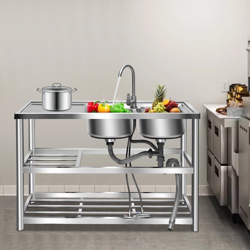 Stainless Steel Commercial Sink Kitchen Utility Sink 2 Compartments ...