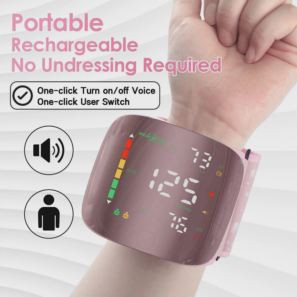 NEW LED Wrist Blood Pressure Monitor Rechargeable Broadcast Heart Rate ...