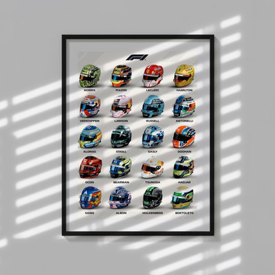 F1 Driver Helmets Poster Formula One Grand Prix Racing Sports Car Art ...