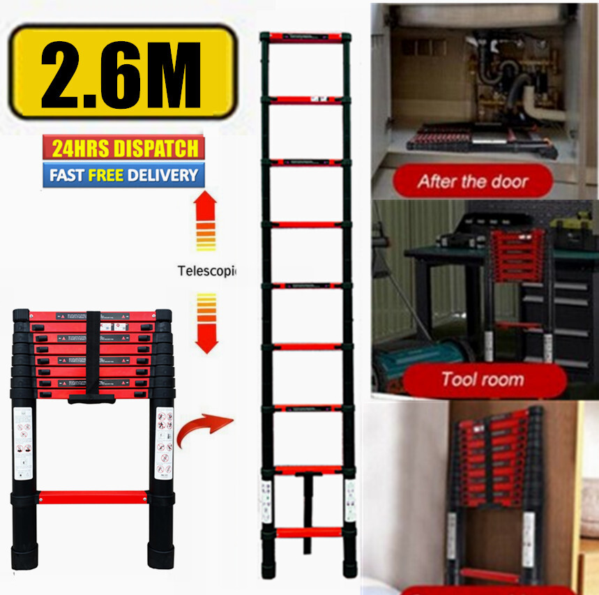 8.5Feet Telescopic Ladder Extendable 9Step Ladder Multi Purpose Loft ...
