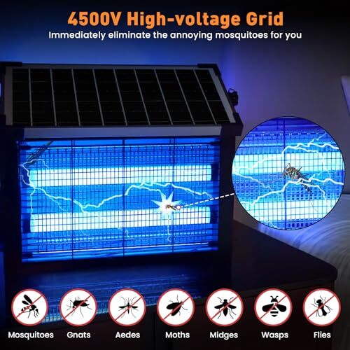 Bug Zapper Outdoor Solar Powered, Mosquito Zapper Indoor with 4500V ...