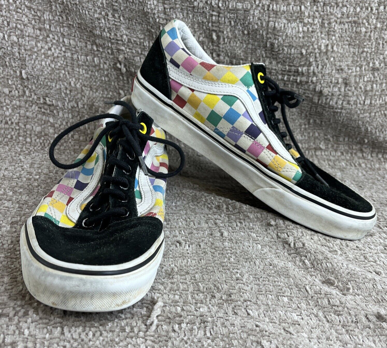 VANS Old Skool Rainbow Checkered Canvas Suede Shoes S… - Gem