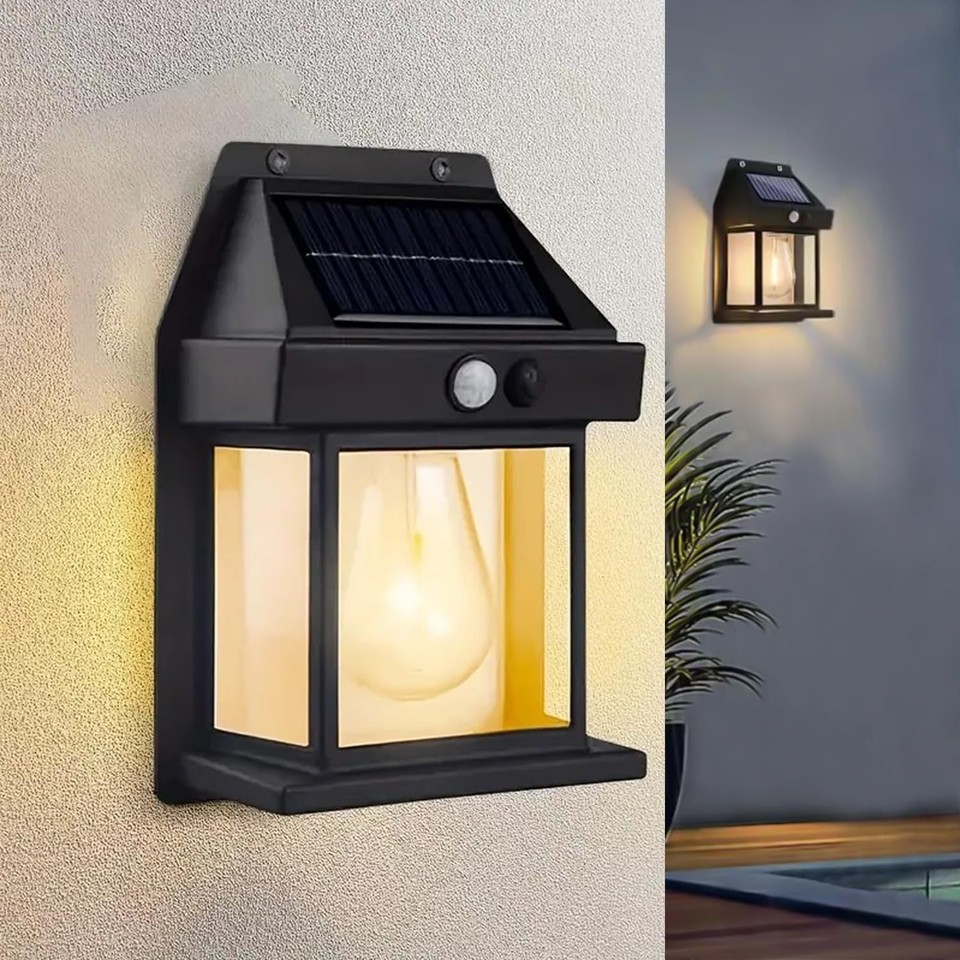 Solar Powered Wall Light Outdoor Lantern PIR Motion Sensor Garden ...