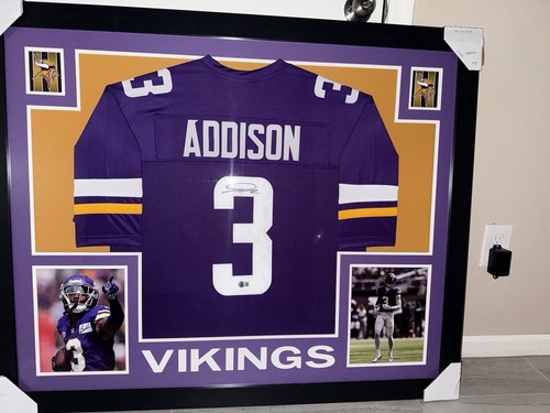 Jordan Addison Signed Jersey Framed Custom Vikings Beckett COA Auto ...