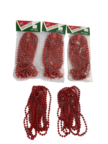 5 Strands Plastic Red Beaded Garland 9 Feet Long Each Vintage 3 NEW 2 ...