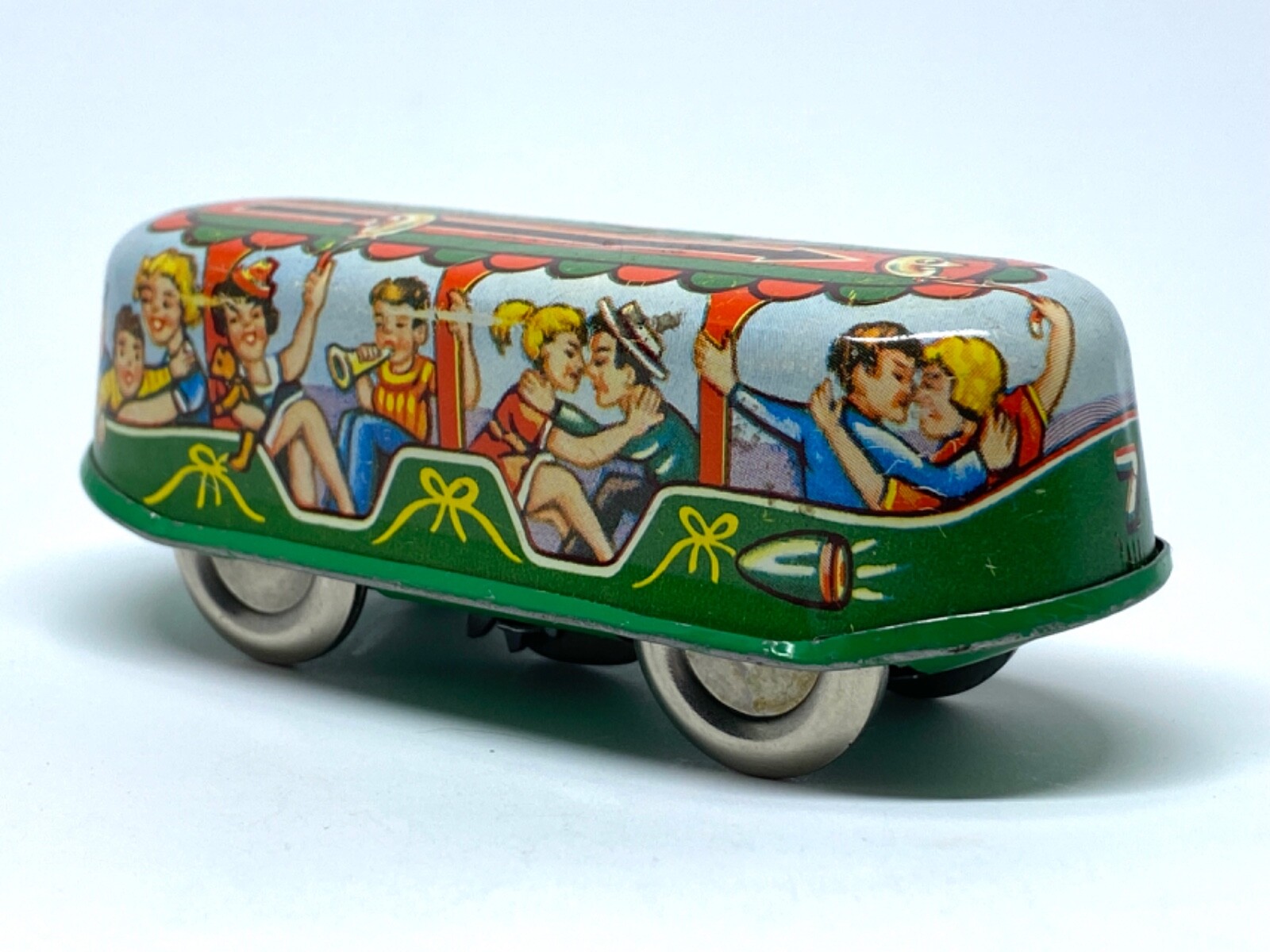 Antique Vintage Litho Tin Green Party Bus Wind Up Toy West Germany | eBay