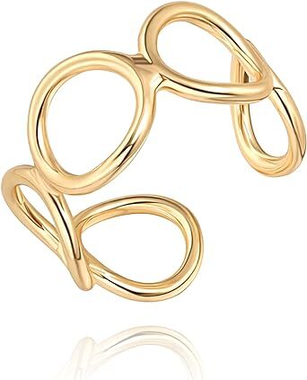 18k Gold Adjustable Circle Ring, Simple Link Chain Knuckle Rings 1 ...