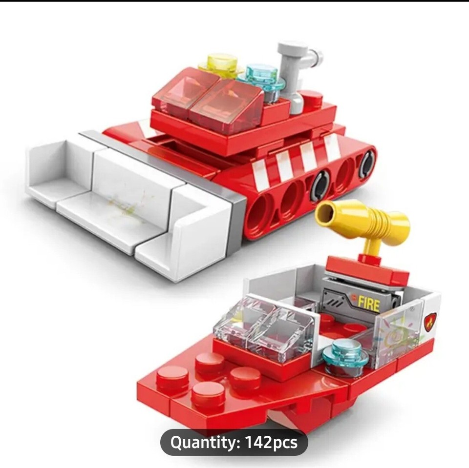 6 in 1 Building Blocks Red Fire Engine Fire Truck Brigade Birthday Gift ...