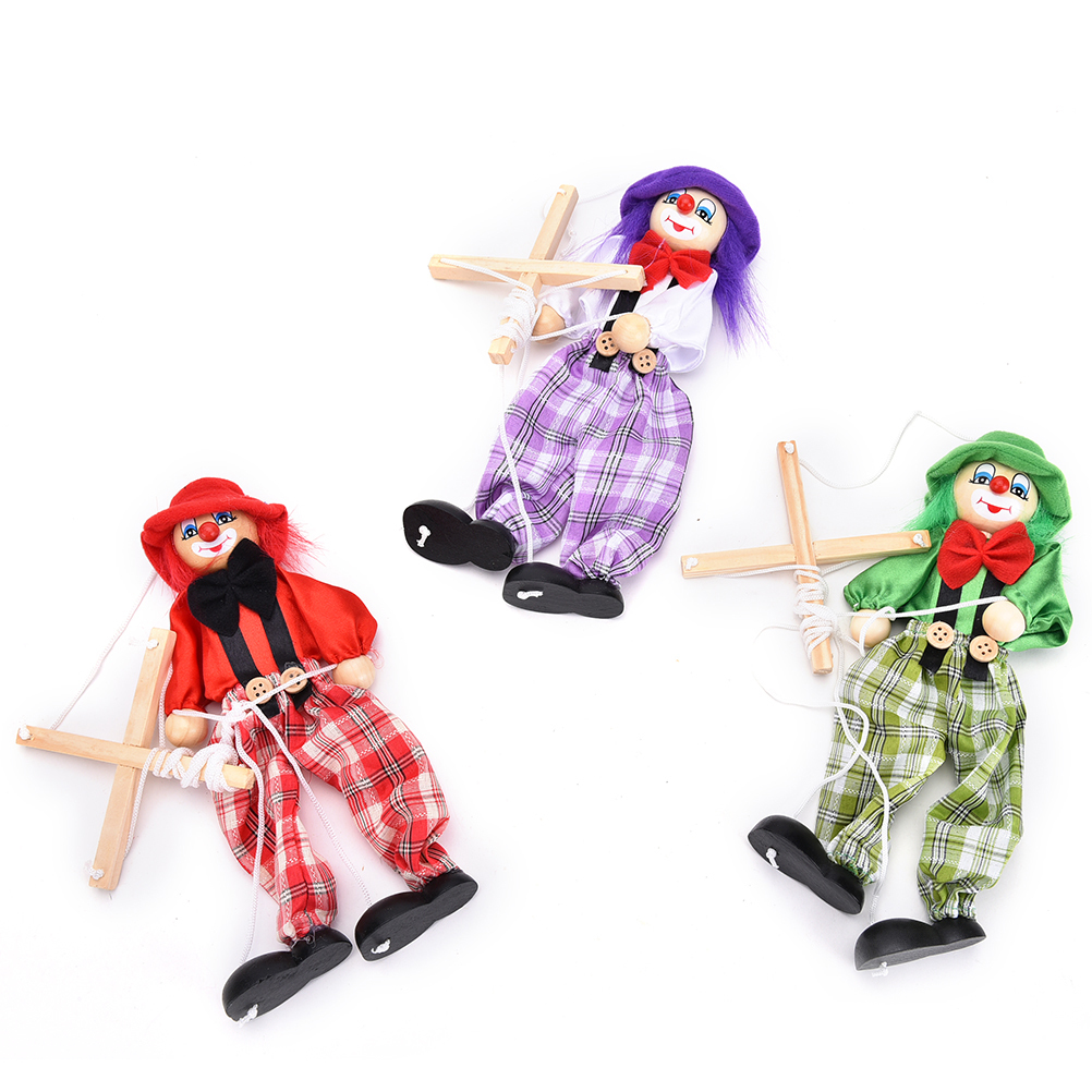 Pull String Puppet Wooden Marionette Joint Activity Doll Clown Kids Toy ...