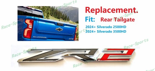 1PC Chrome Grey Red Rear Tailgate ZR2 Emblems Silverado 2024+ 2500HD ...