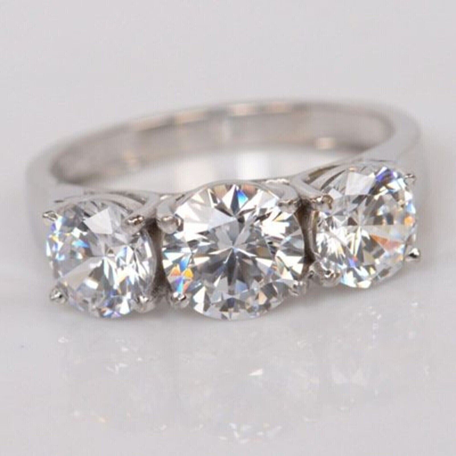 Solid 14K White Gold 3.00Ct Round Cut Diamond Engagement Ring Simulated ...
