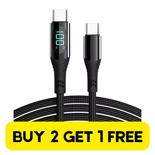 Type C to Type C Cable PD 100W Fast Charger Braided Long USB Lead LED ...